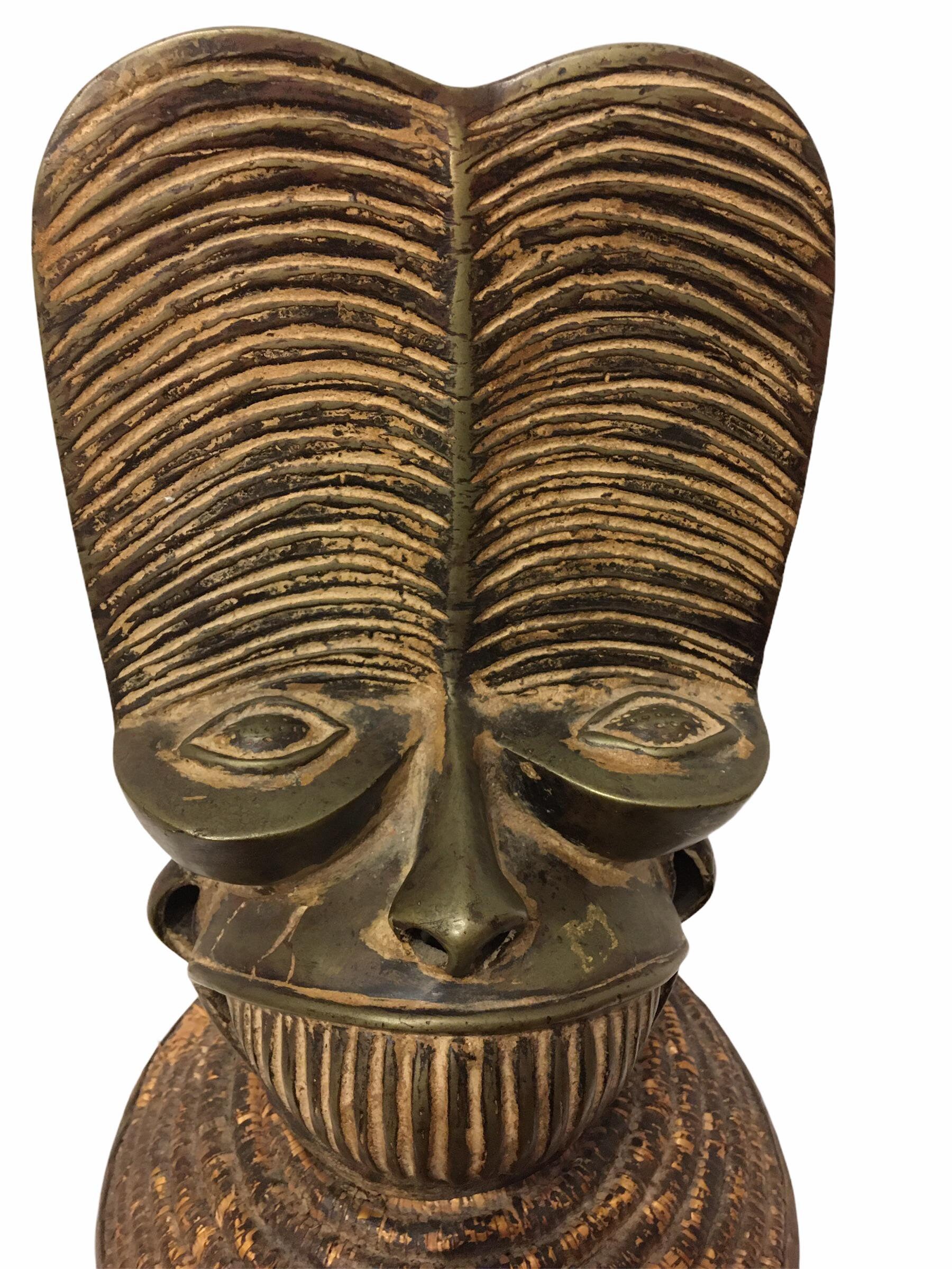 Authentic Antique Bamileke Bronze Rattan Leather Batcham Chair ...