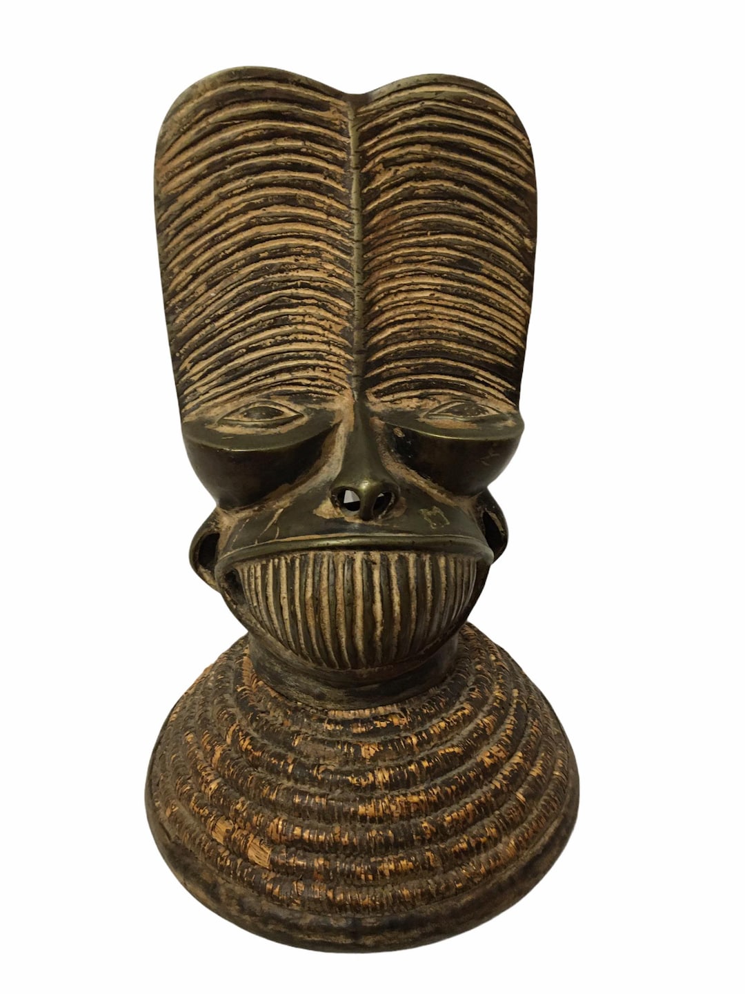 Authentic Antique Bamileke Bronze Rattan Leather Batcham Chair ...