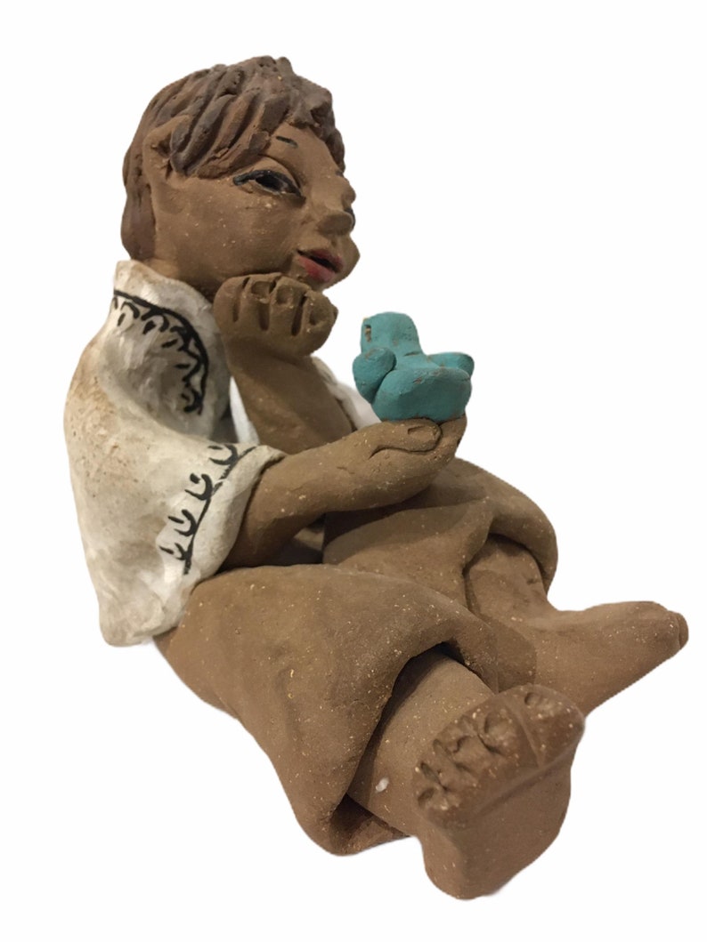 Vintage Petite Clay Folk Art Sculpture of a Seated Boy With - Etsy