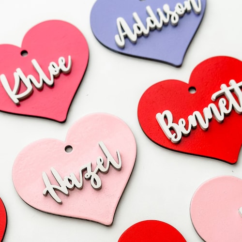 Valentine's Day Name Tags /acrylic Heart Name Tags - Etsy