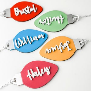 Christmas Lights Name Tags / Wooden Name Tags / Stocking Tags ...