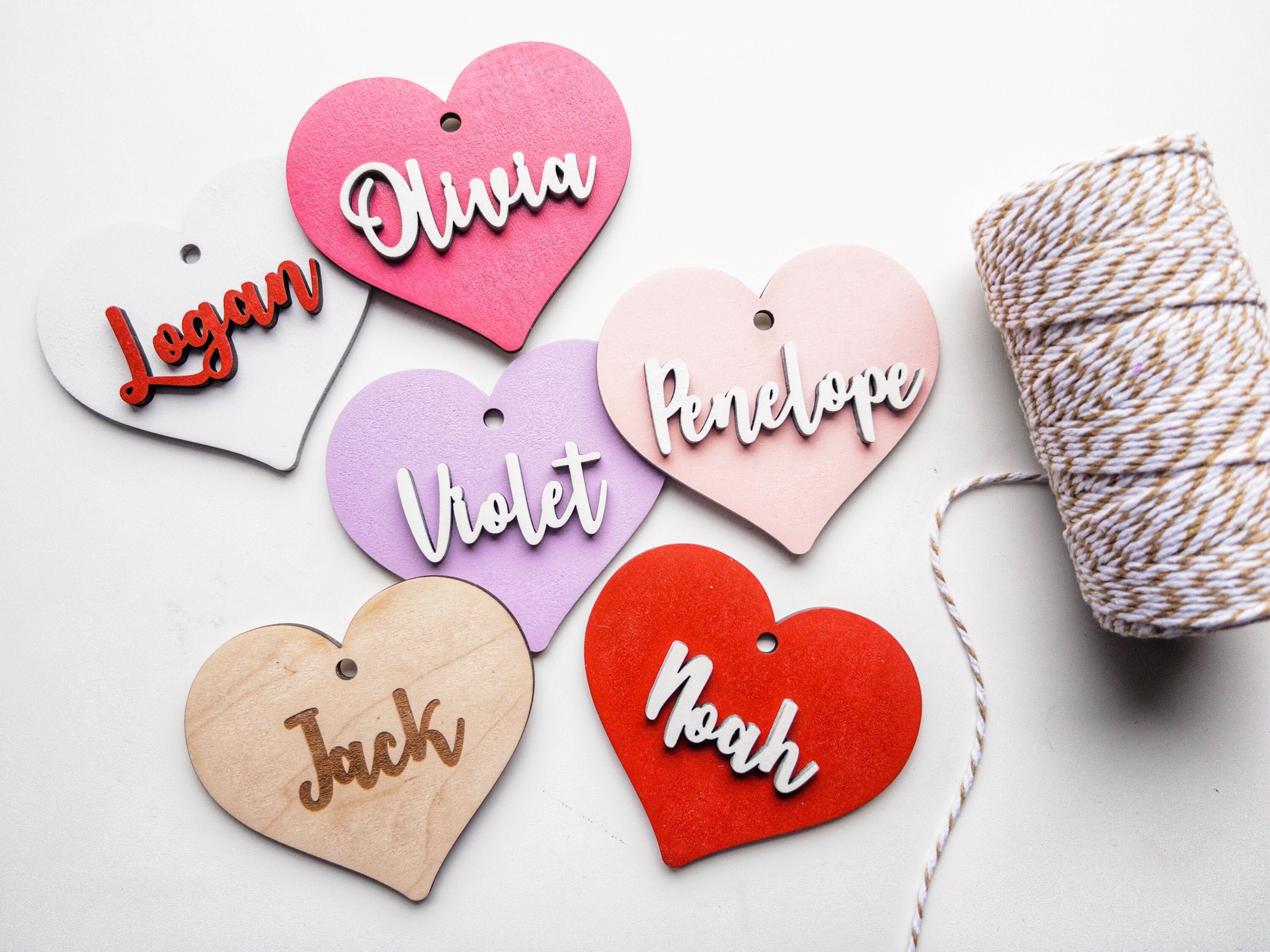 Valentine's Day Name Tags / Wooden Heart Name Tags / - Etsy