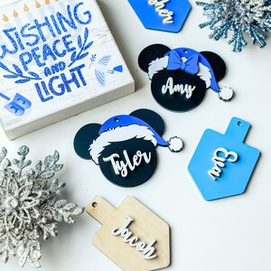 Hanukkah Name Tags / Wooden Hanukkah Name Tags / Dreidel Tags ...