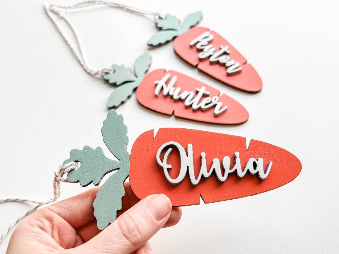 Easter Basket Name Tags / Wooden Carrot Name Tags / Wooden | Etsy