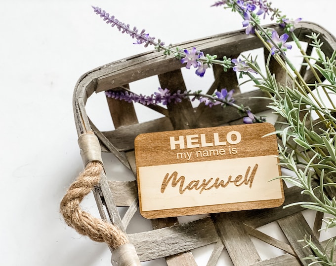 Hello My Name Is, Baby Name Sign, Wood Name Round, Newborn Photo ...