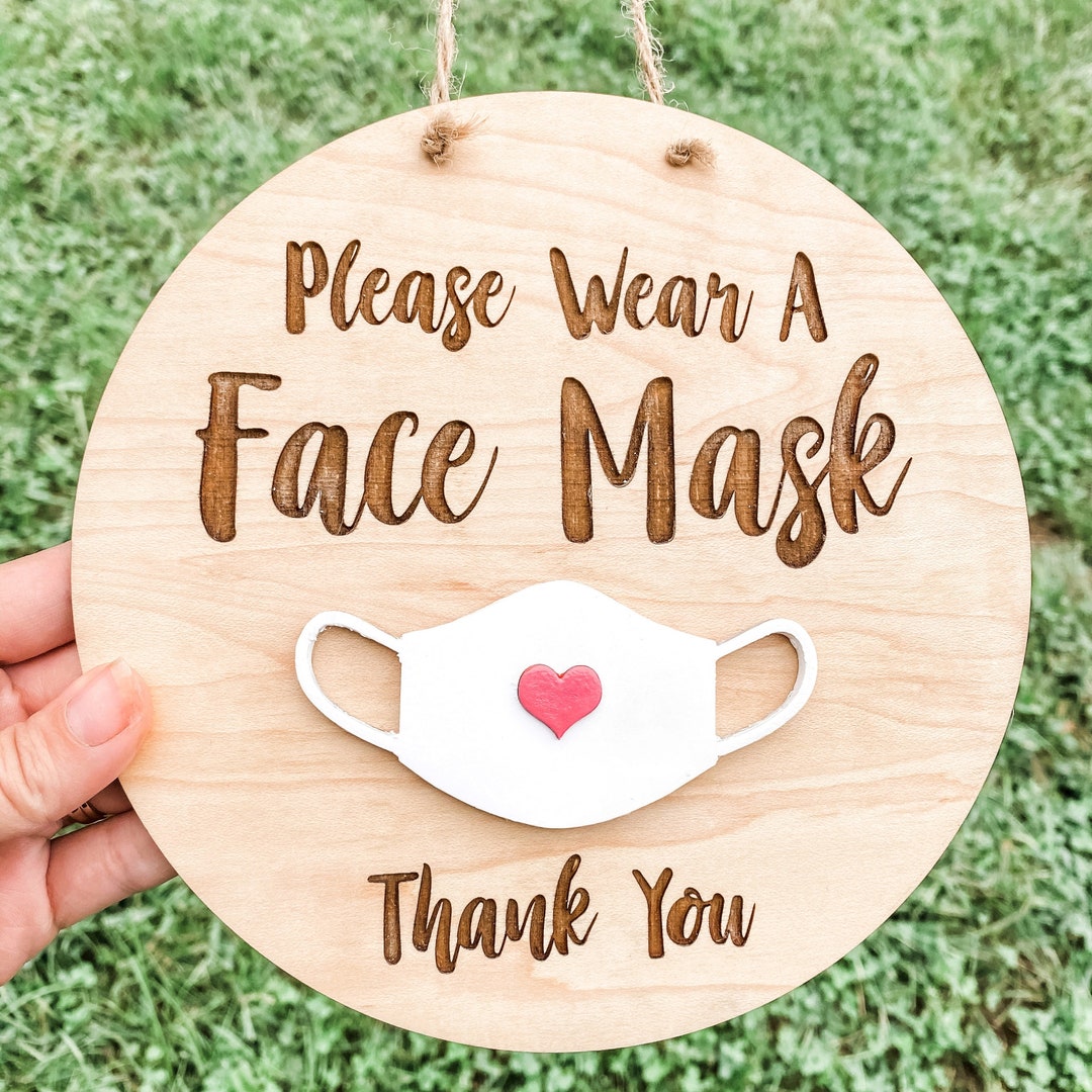 Please Wear Mask Sign 7" Round / Wooden Hanging Sign / Mask Door Sign ...