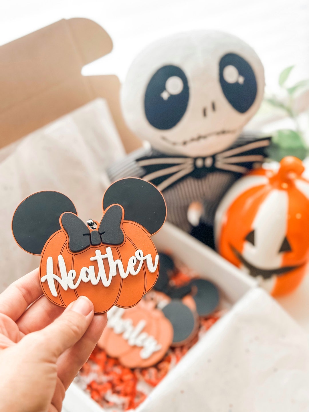 Pumpkin Mouse Name Tags / Halloween Basket Tags / Mouse Ears Name Tag ...