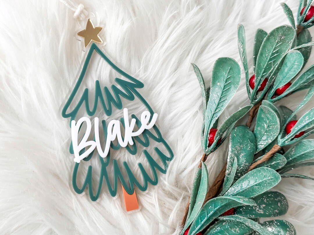 Christmas Tree Name Tags | Acrylic 3D Layered Gift Tags, Stocking Tags ...