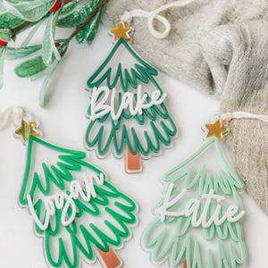 Christmas Tree Name Tags | Acrylic 3D Layered Gift Tags, Stocking Tags ...