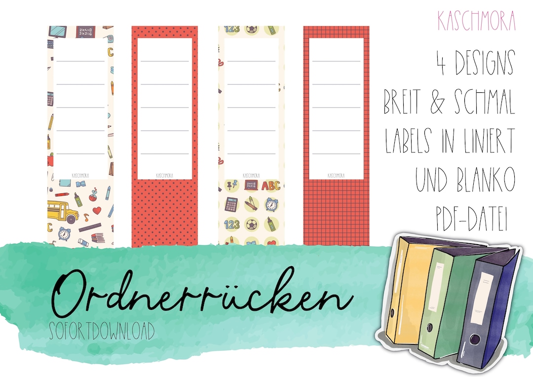 Ordnerrücken Set zum Ausdrucken, file spine, Ordner Etikett ...