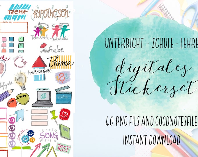 Digital planner stickers, digital school clipart set, Lehrer sticker ...