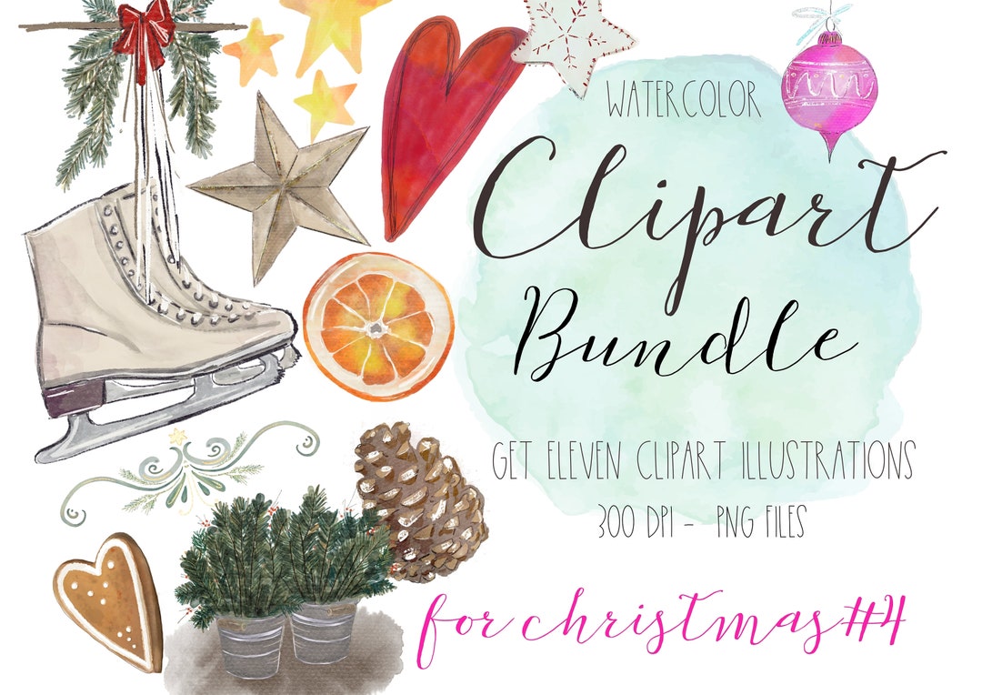 Watercolor Christmas Clipart, Winter Clipart Illustration, Christmas ...