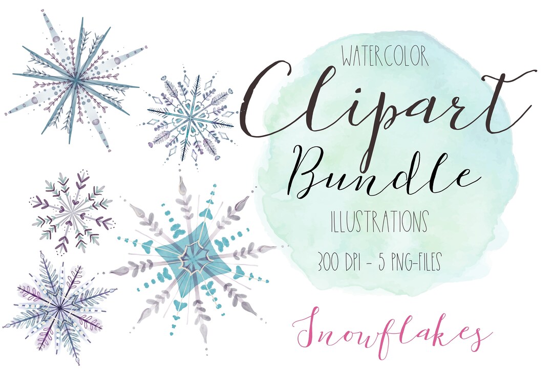 Watercolor Clipart Bundle, Snowflake Clipart Illustration, 5 Png ...