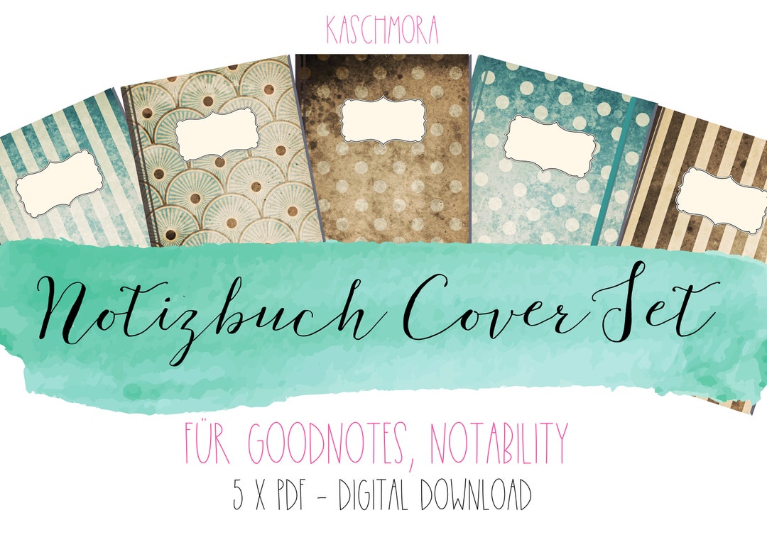 Digital Notebook Cover Retro Turquoise, Vintage, Digital Notebook Cover Template, Digital School ...