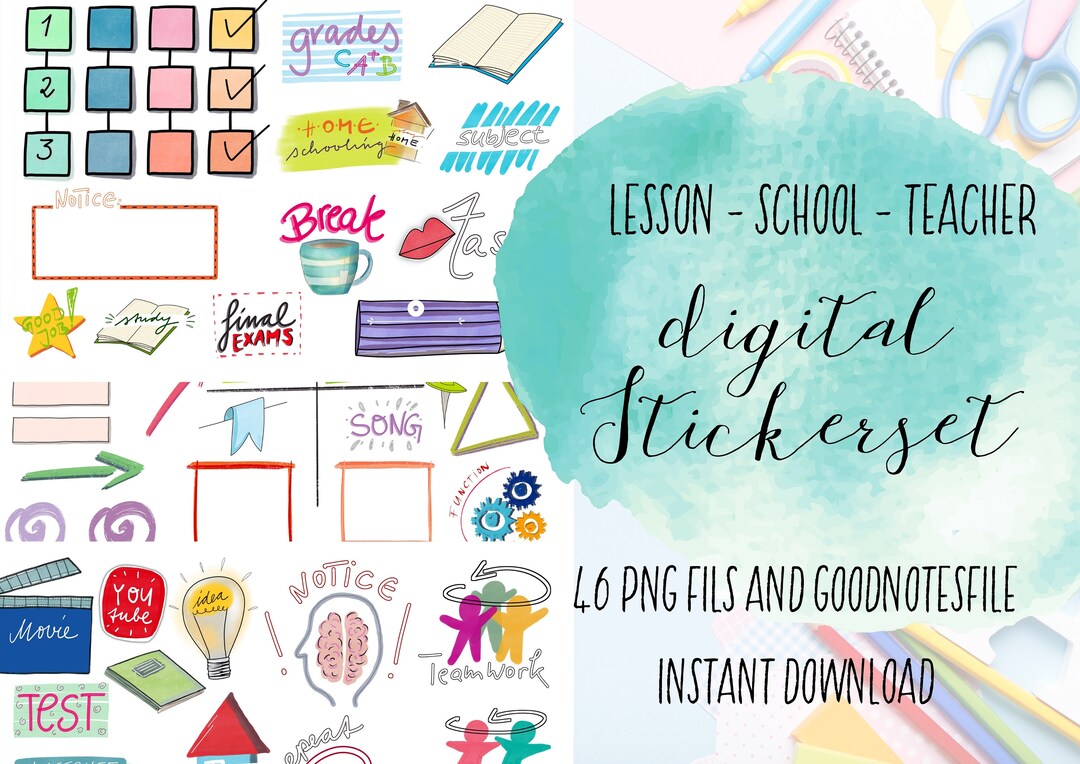 Digital Planner Stickers, Digital School Clipart Set, Teacher Sticker ...