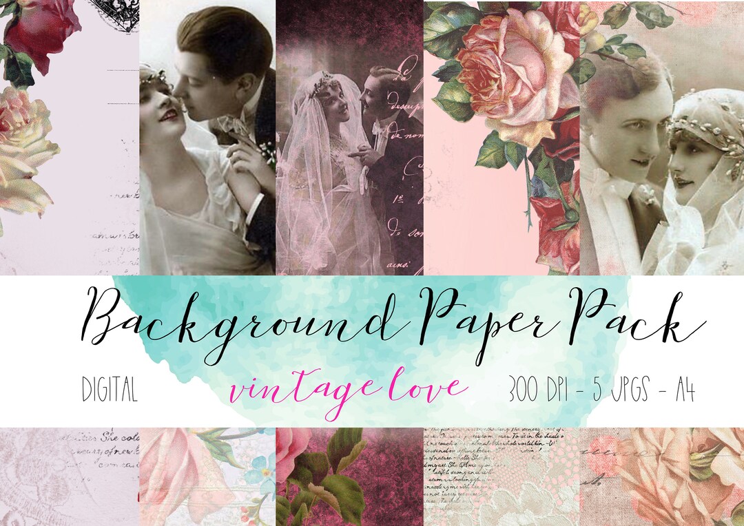 Digital Wedding Scrapbook Paper, Vintage Valentine Background Collage ...