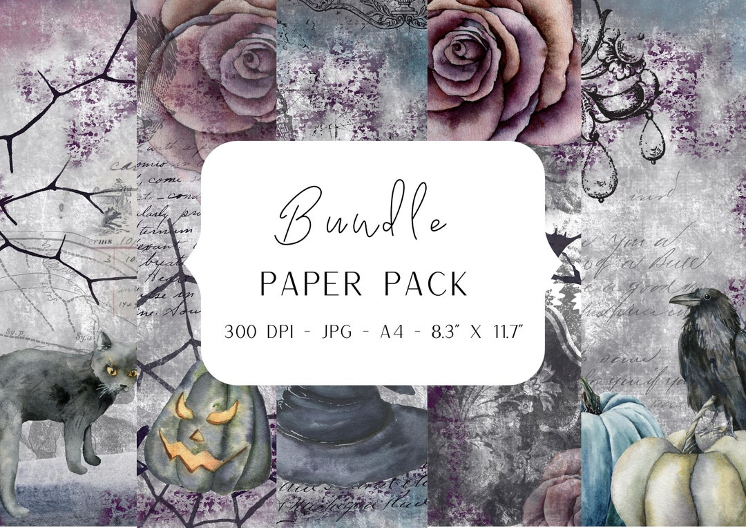 Halloween Digital Scrapbook Paper, Fall Background Collage Paper ...