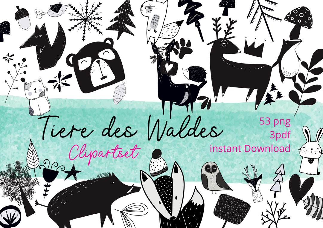 Forest Animals, Digital Clipart, Scandi, Doodle Animals, Doodle Fall ...