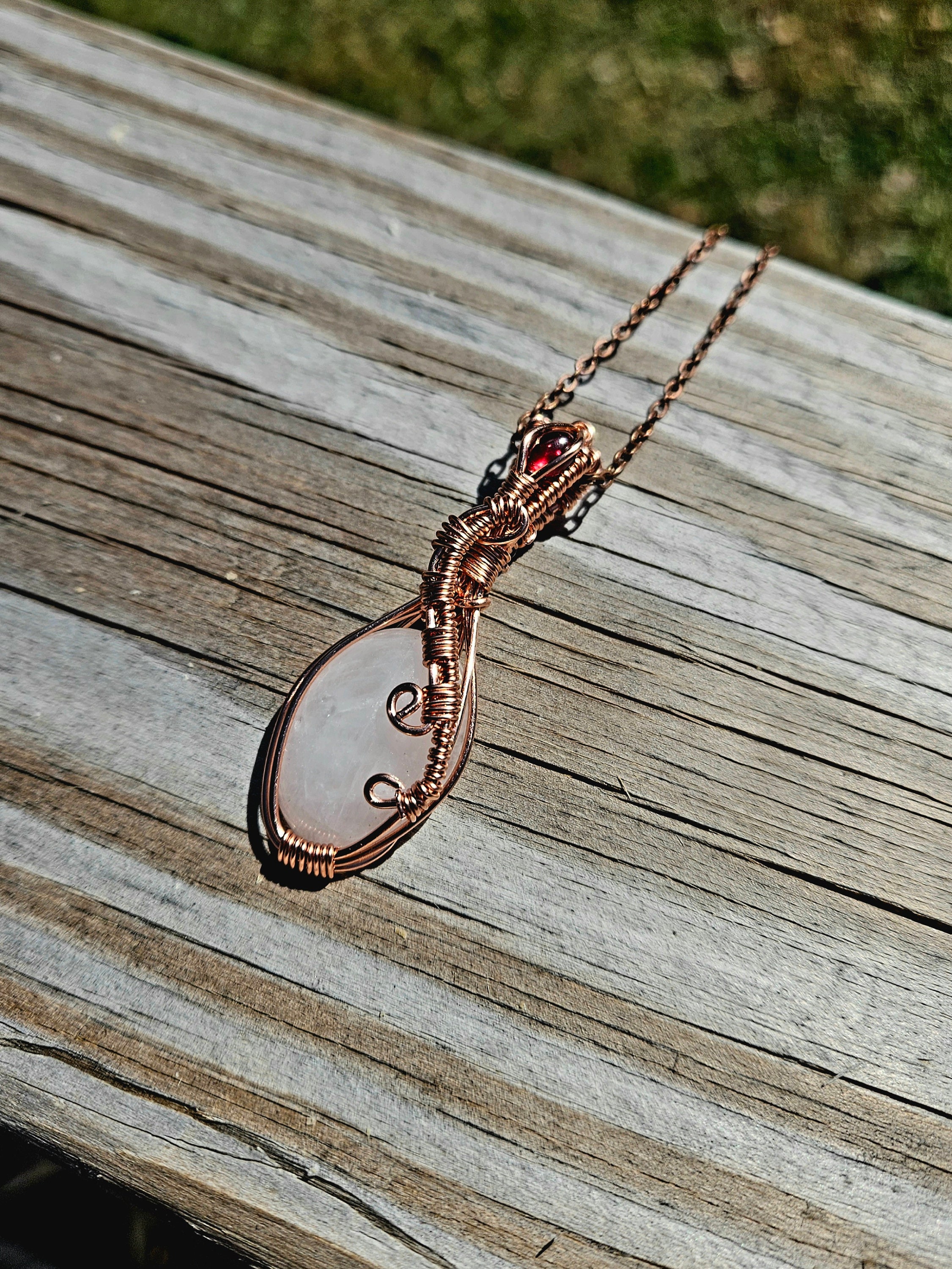 Rose Quartz Pendant With Garnet Rose Quartz Jewelry Rose - Etsy