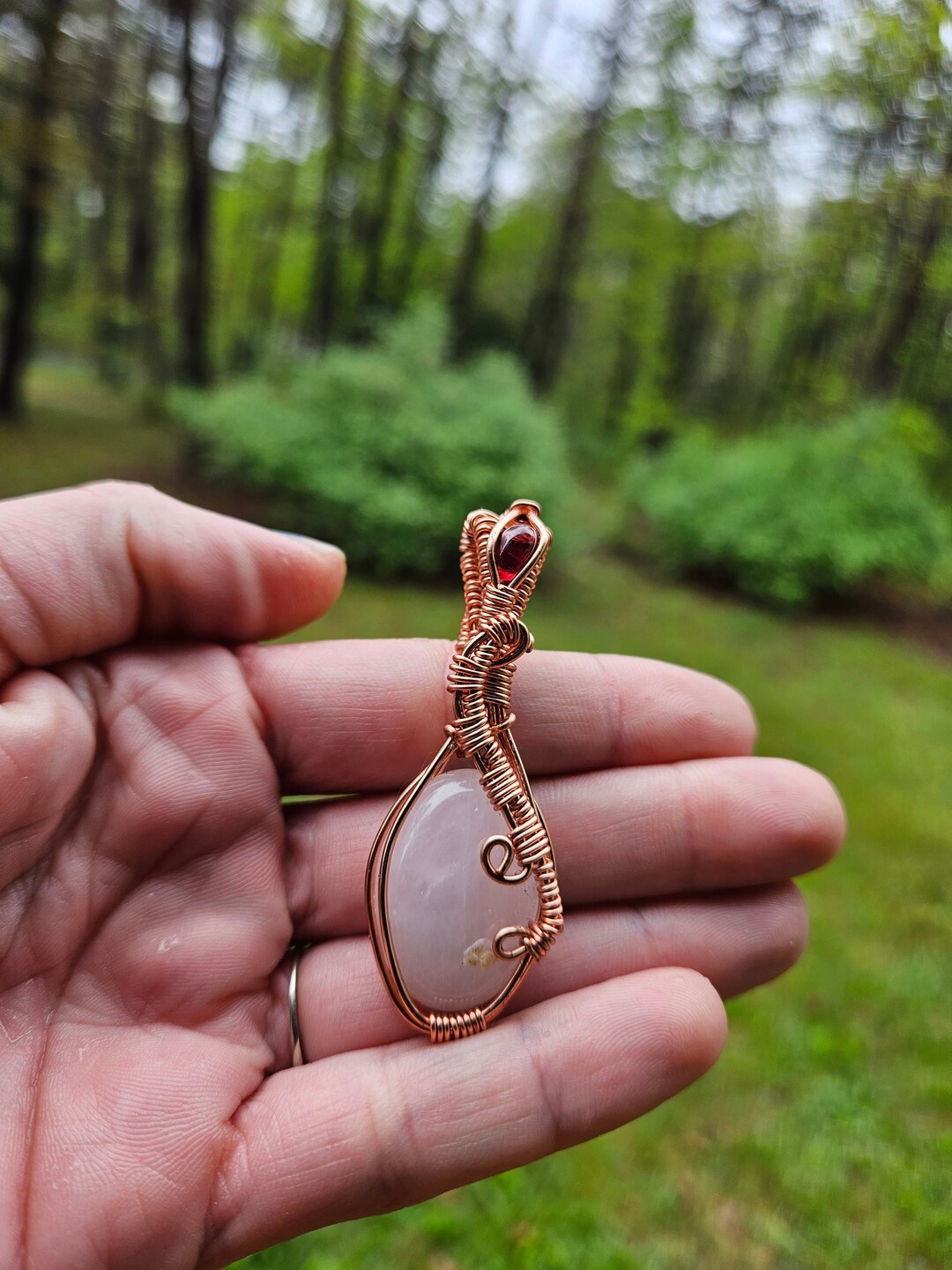 Rose Quartz Pendant With Garnet Rose Quartz Jewelry Rose - Etsy