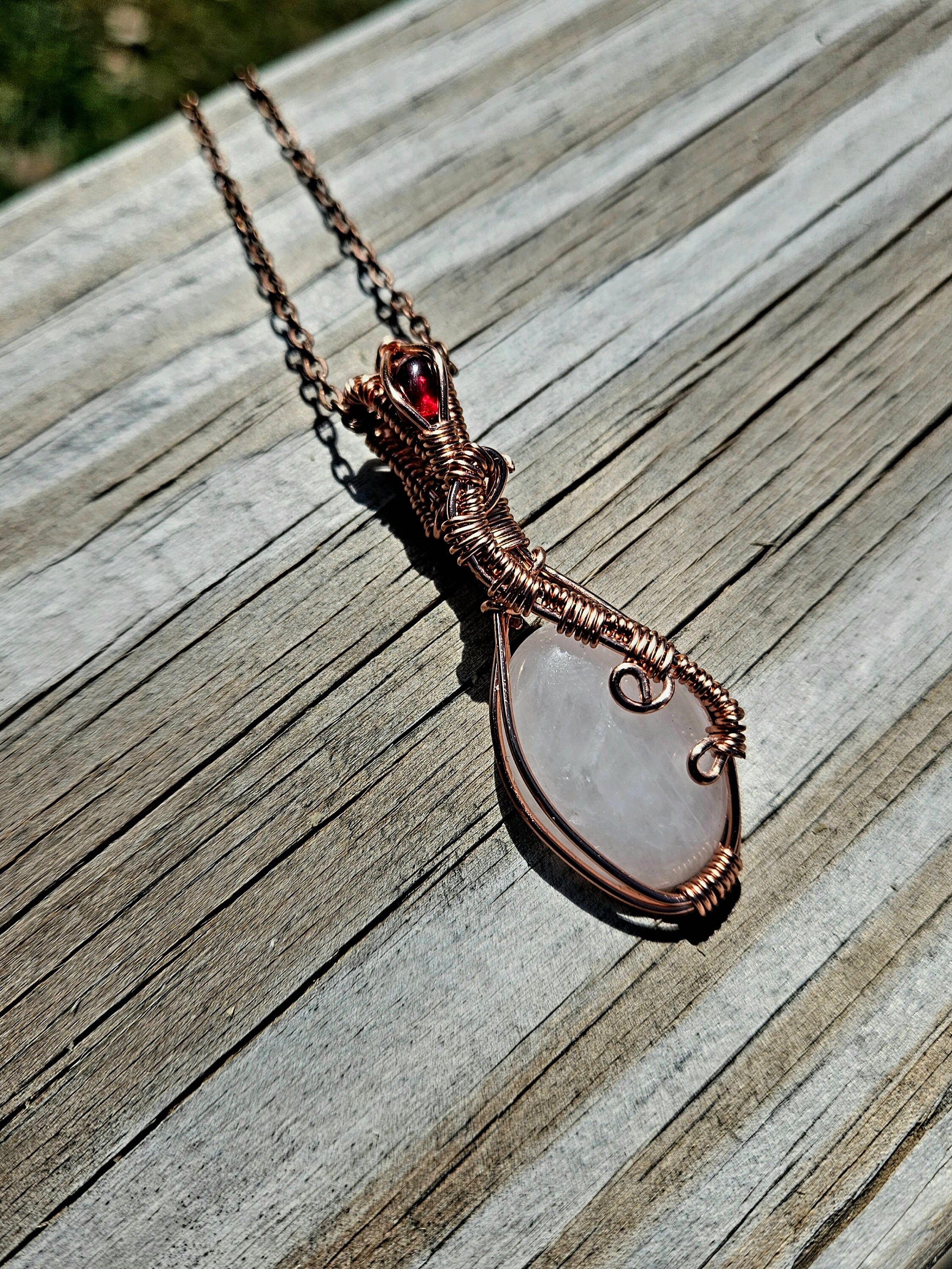Rose Quartz Pendant With Garnet Rose Quartz Jewelry Rose - Etsy