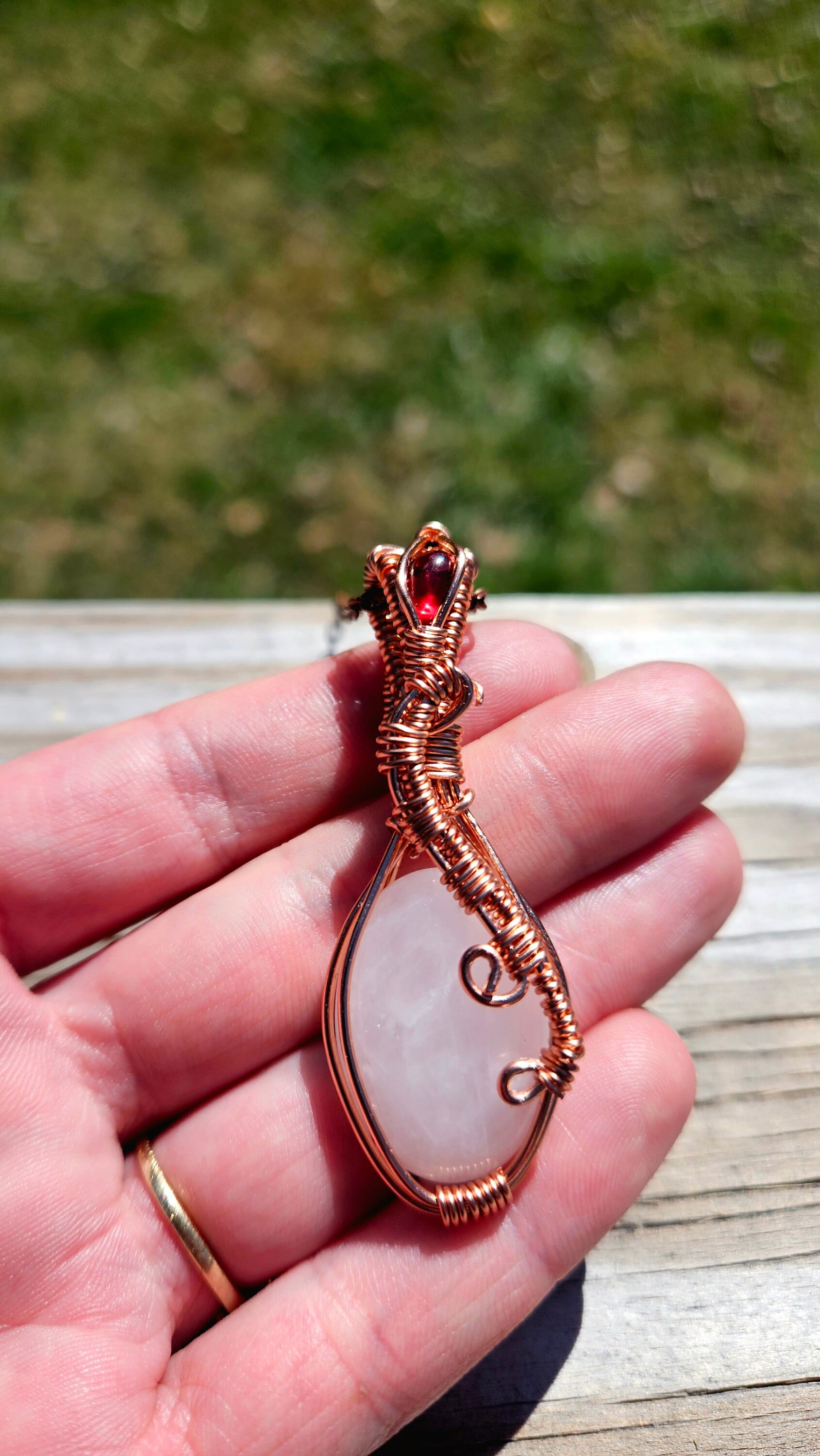 Rose Quartz Pendant With Garnet Rose Quartz Jewelry Rose - Etsy