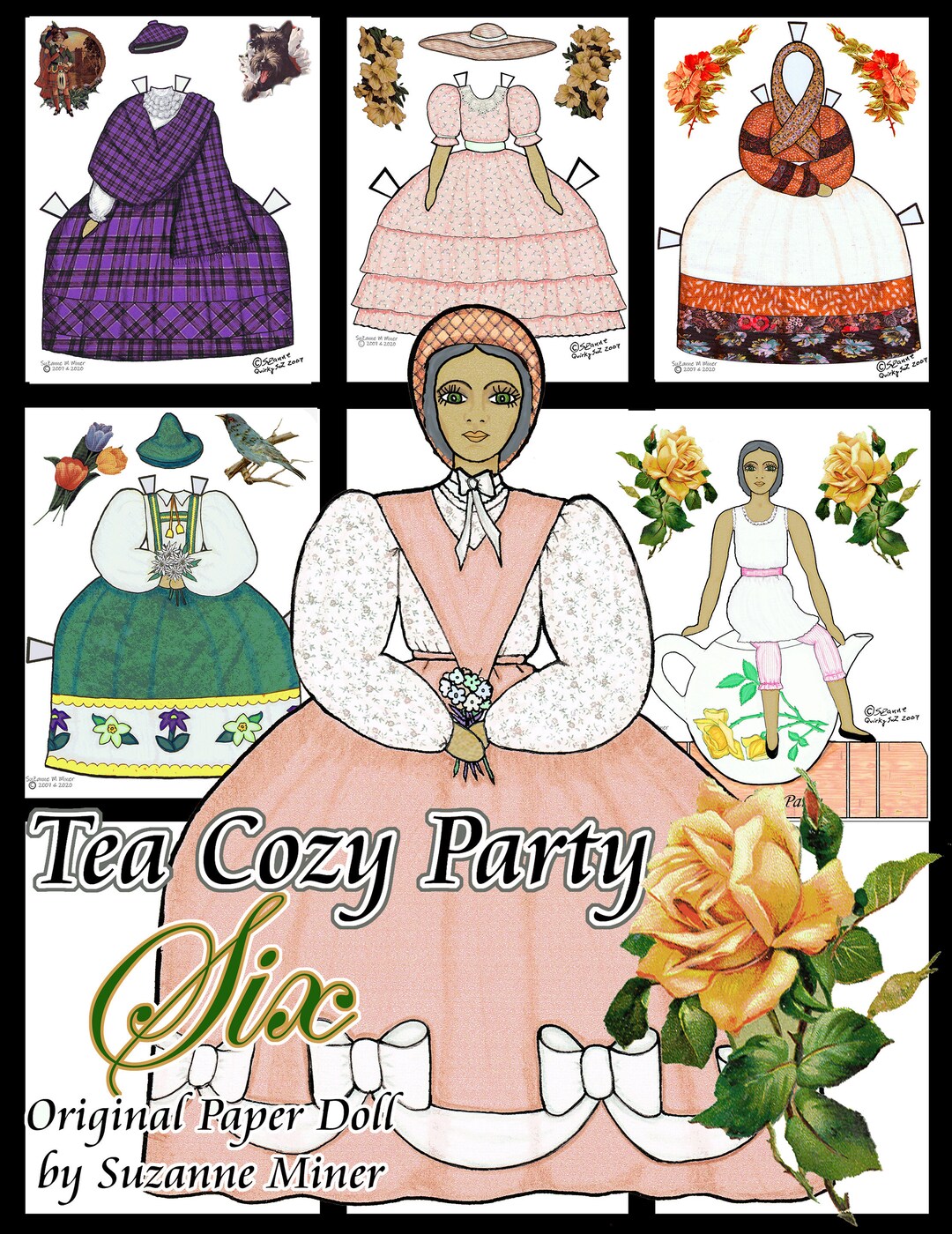 Tea Cozy Party Six Paper Doll, Gray Hair, Bright Green Eyes - Etsy