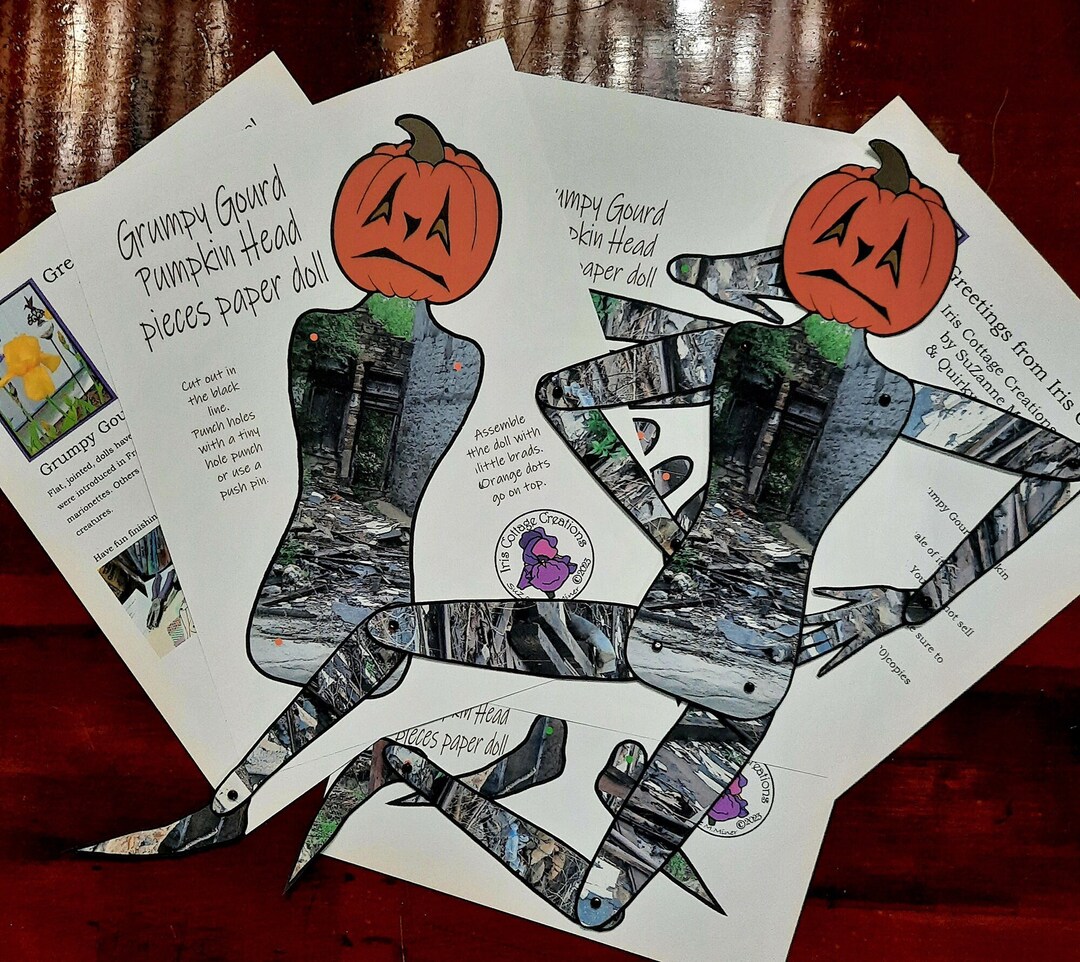 Pumpkin Head Pieces Paper Dolls - Grumpy Gourd - Large Jointed Doll ...