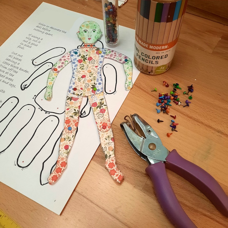 Articulated Paper Doll to Color - Jointed Craft Template (digital ...