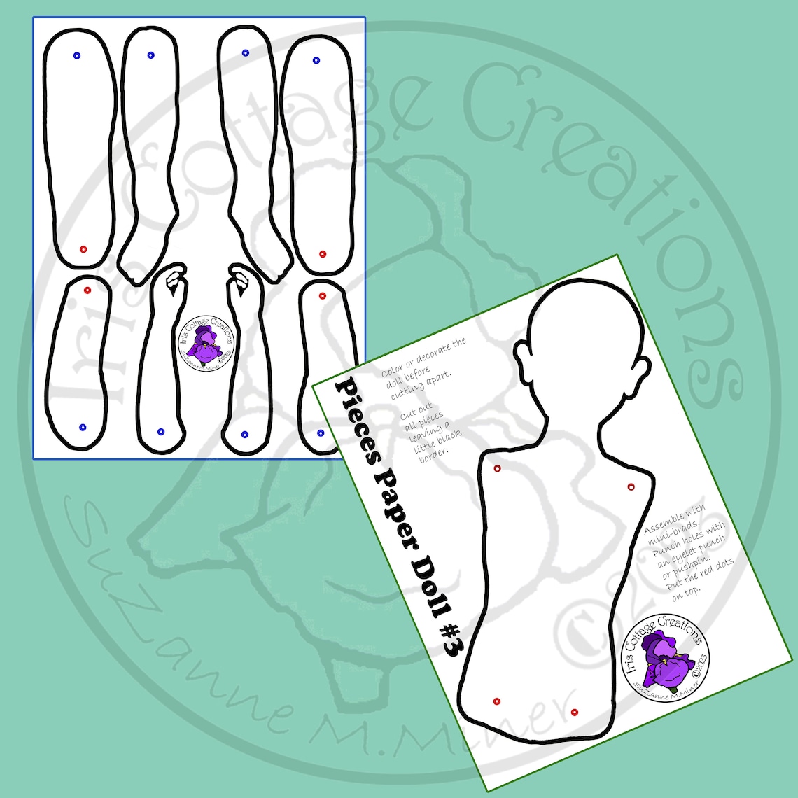 Large Articulated Paper Doll #3 – Coloring Page, Party Project (digital ...
