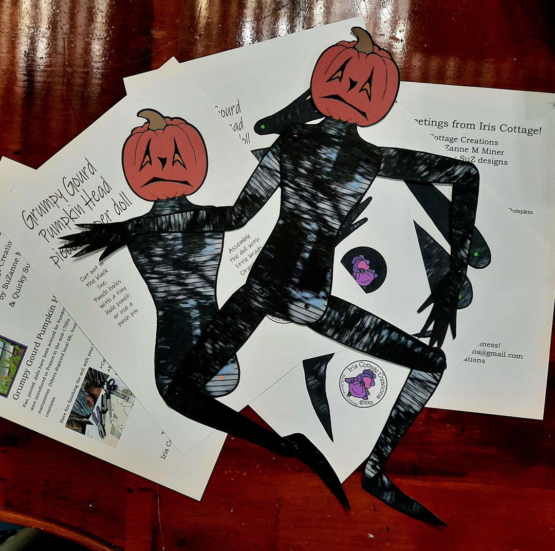 Pumpkin Head Pieces Paper Dolls - Grumpy Gourd - Large Jointed Doll ...