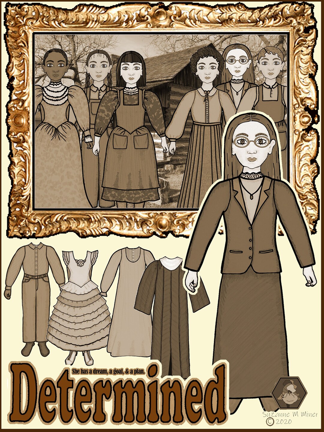 Pioneer Days Paper Doll - “determined” Sepia Tones, 10 Outfits - Etsy