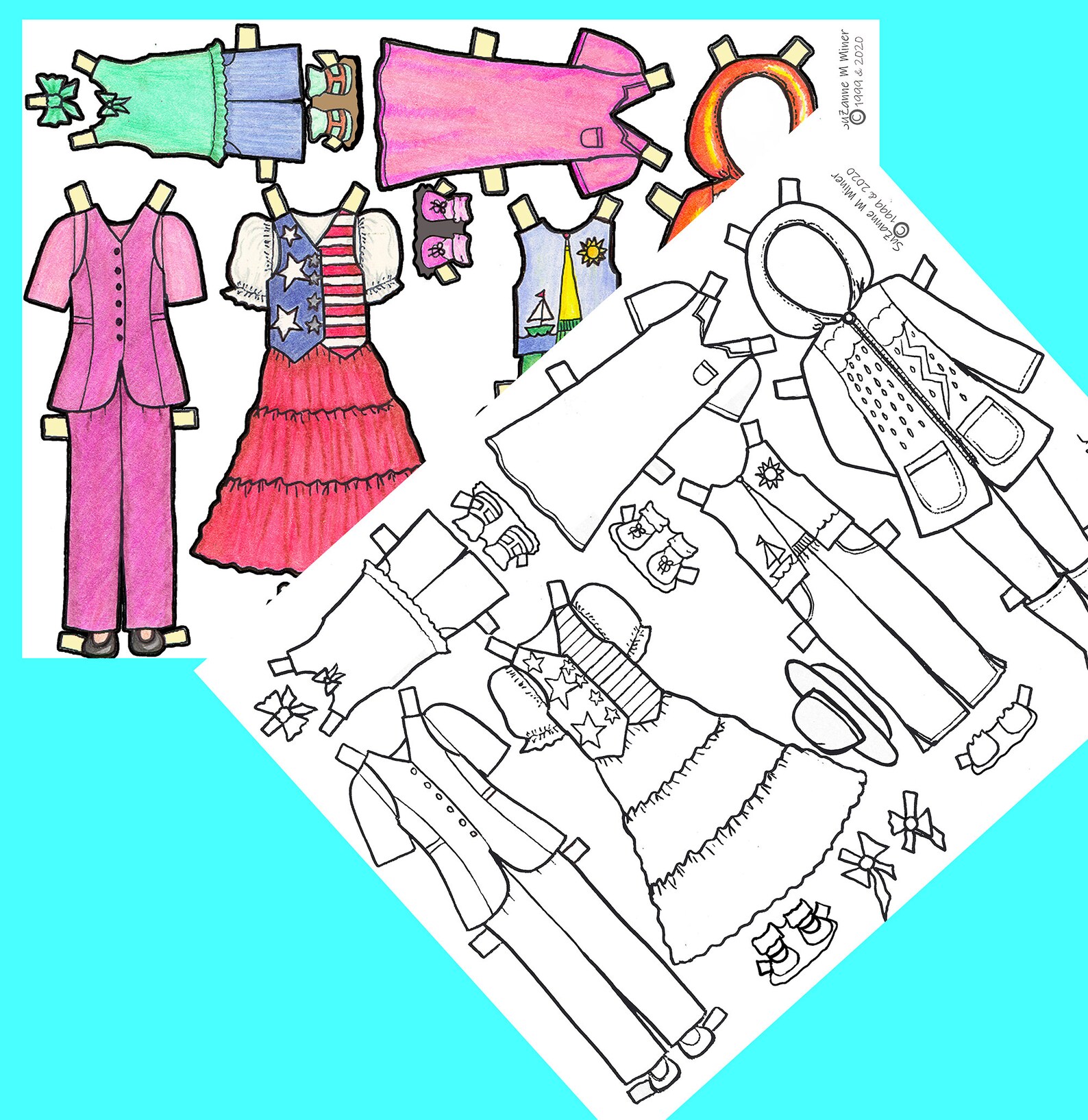 Suzy Paper Doll Coloring Pages - Cute Kid With Fun Clothes, Patriotic ...