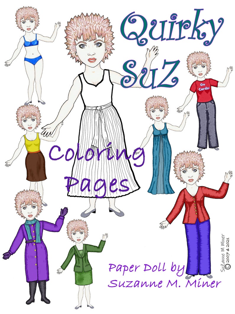 Quirky Suz Paper Doll Coloring Pages - Digital Download - Sassy, Quirky ...