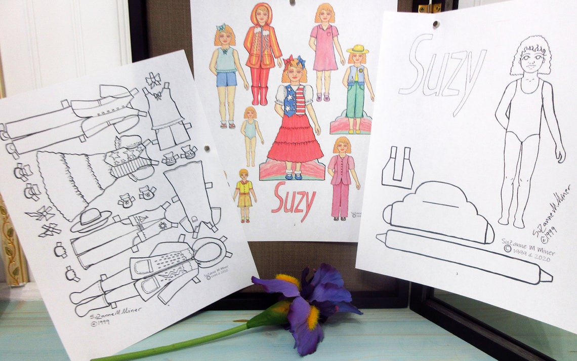 Suzy Paper Doll Coloring Pages - Cute Kid With Fun Clothes, Patriotic ...