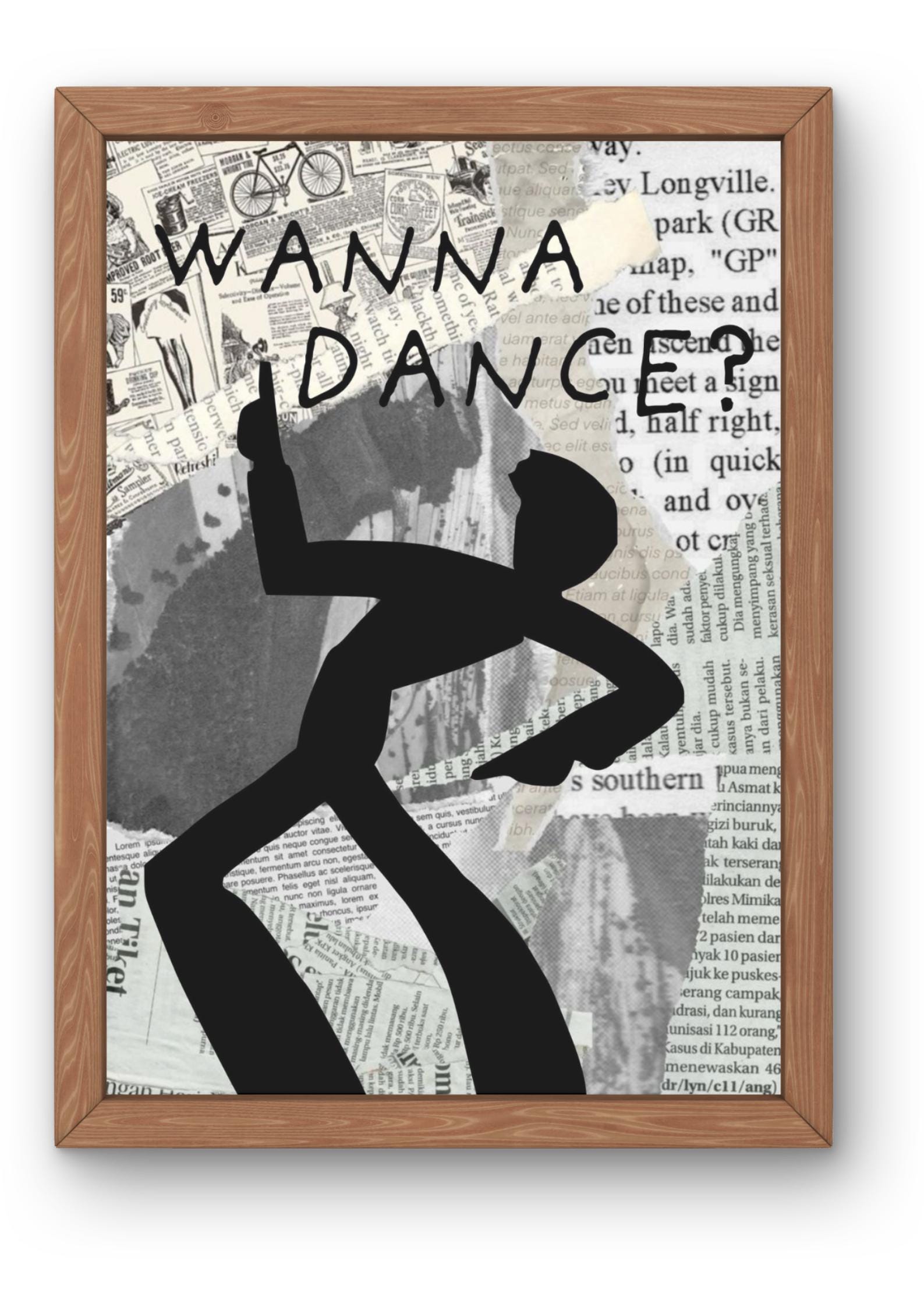 Wanna Dance? - Silhouette Newspaper Art Print - Etsy