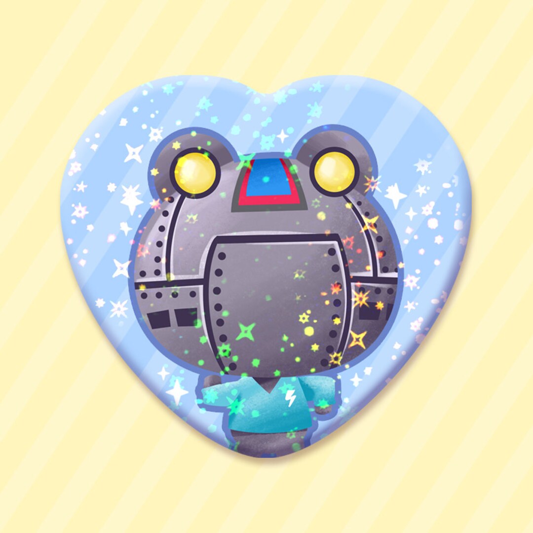 Ribbot Animal Crossing Cute Metal Sparkly Star Holographic Heart Button ...
