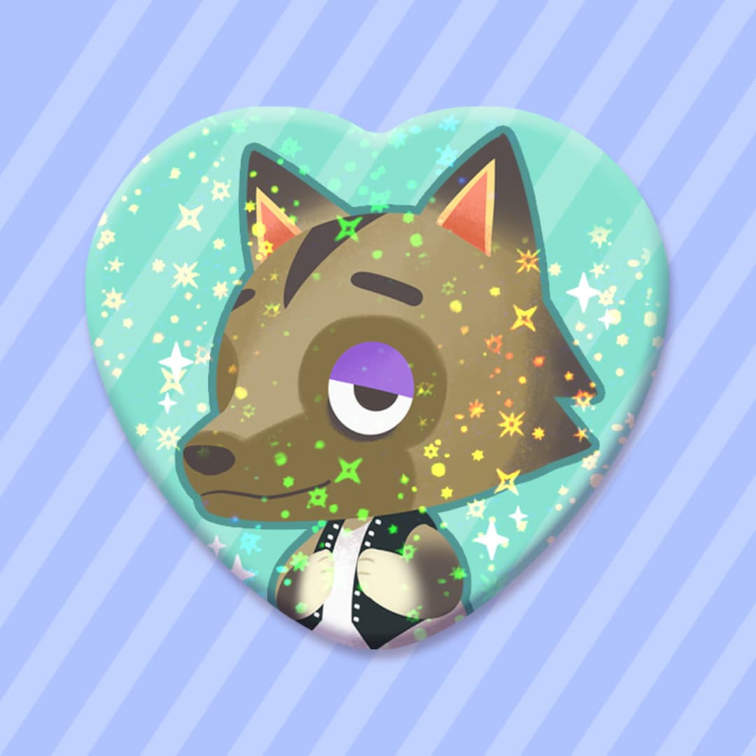Kyle Animal Crossing Cute Metal Sparkly Star Holographic Heart Button ...