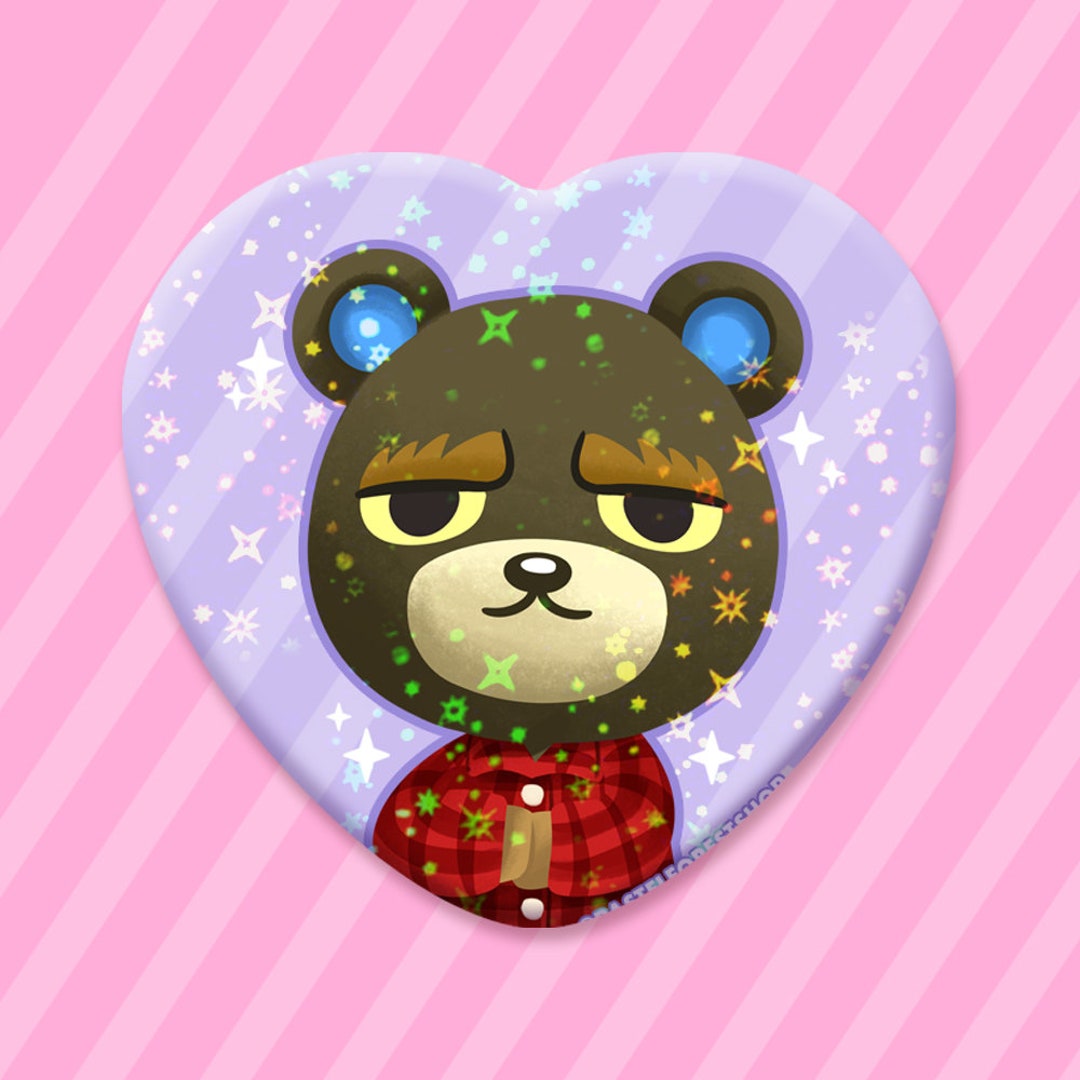 Grizzly Animal Crossing Cute Metal Sparkly Star Holographic Heart ...