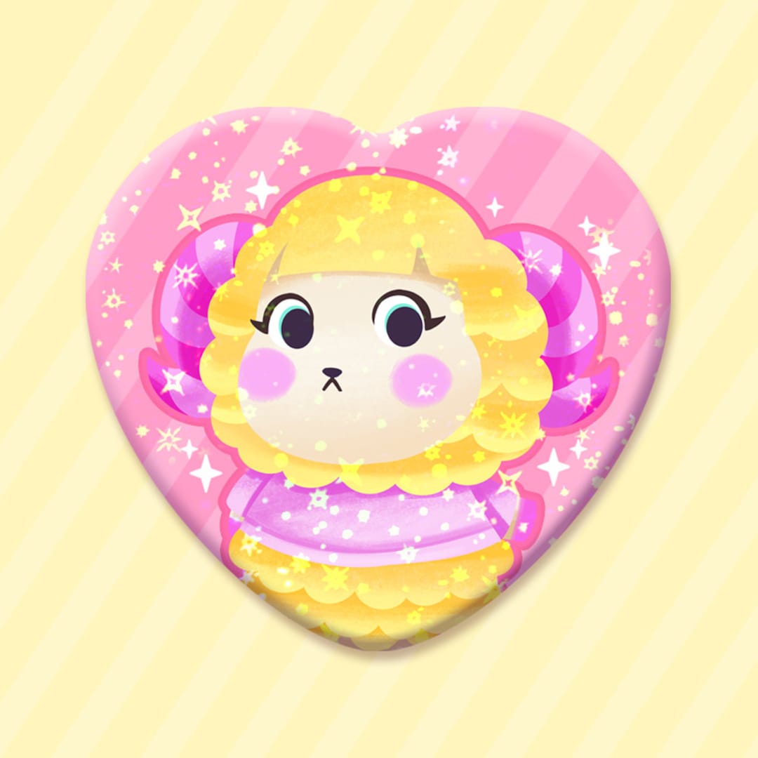 Willow Animal Crossing Cute Metal Sparkly Star Holographic Heart Button ...