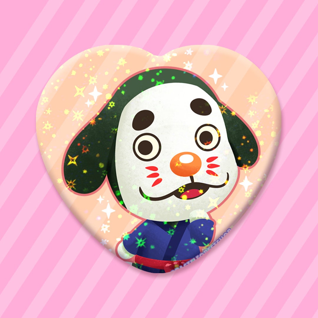 Marcel Animal Crossing Cute Metal Sparkly Star Holographic Heart Button ...