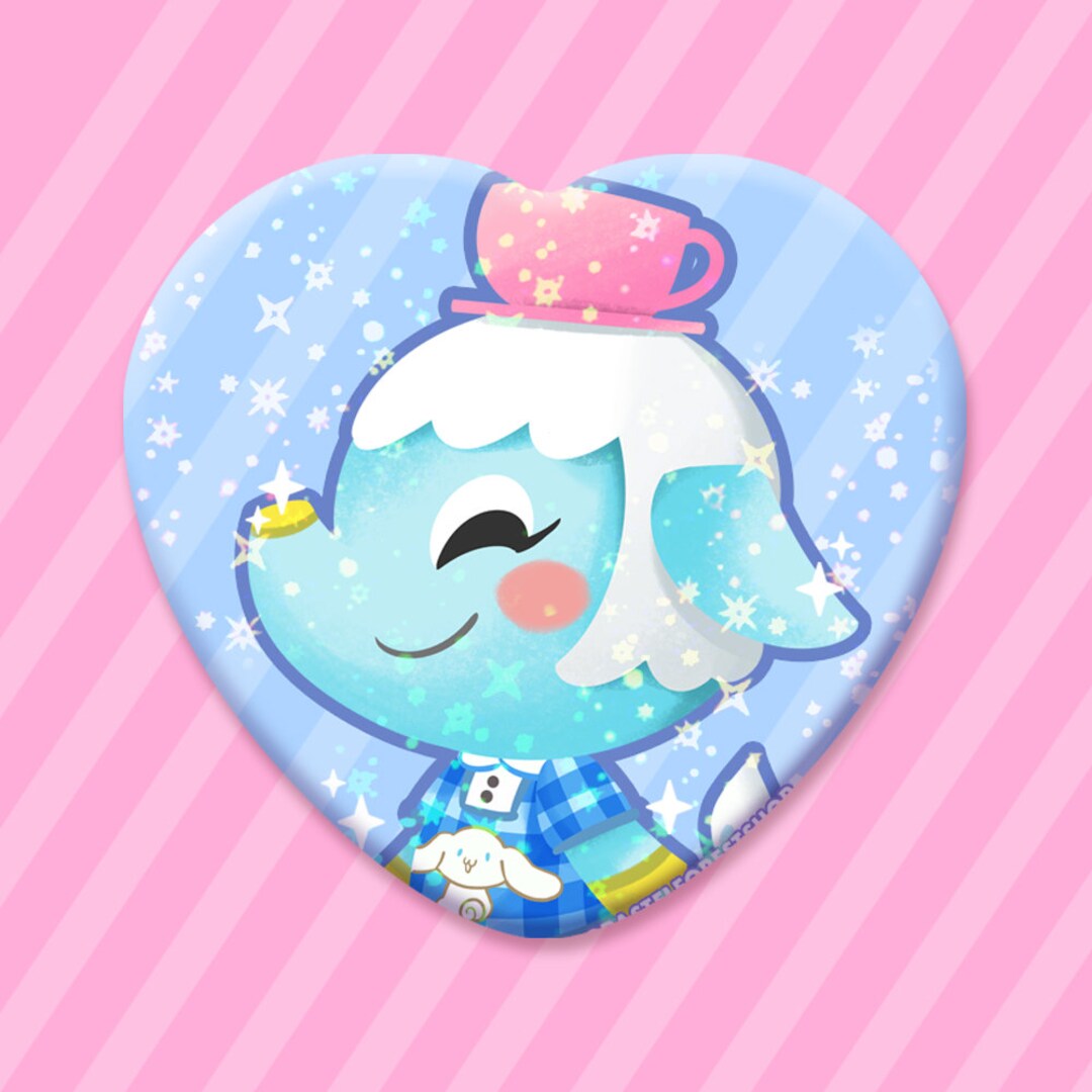 Chai Animal Crossing Cute Metal Sparkly Star Holographic Heart Button ...