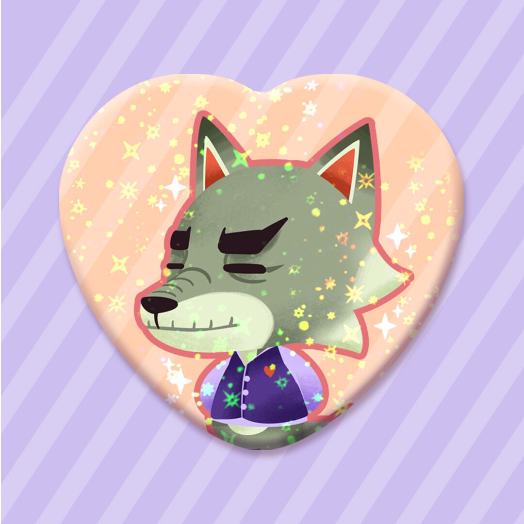 Dobie Animal Crossing Cute Metal Sparkly Star Holographic Heart Button ...