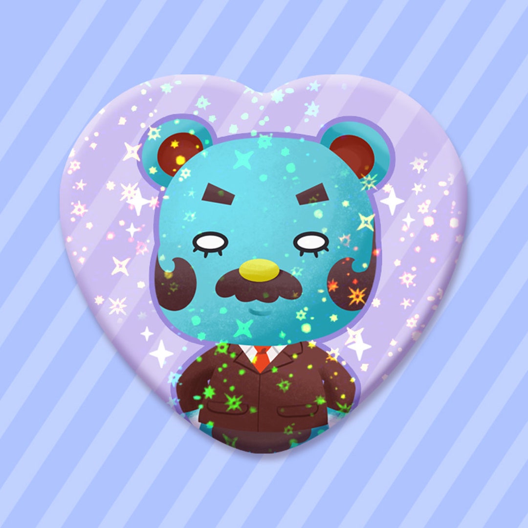 Beardo Animal Crossing Cute Metal Sparkly Star Holographic Heart Button ...