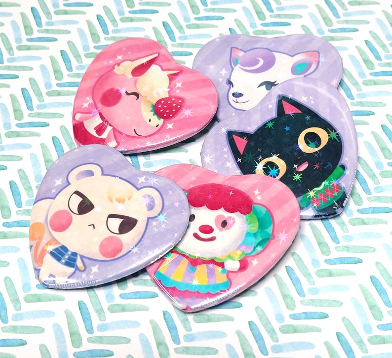 Katt Animal Crossing Cute Metal Sparkly Star Holographic Heart - Etsy
