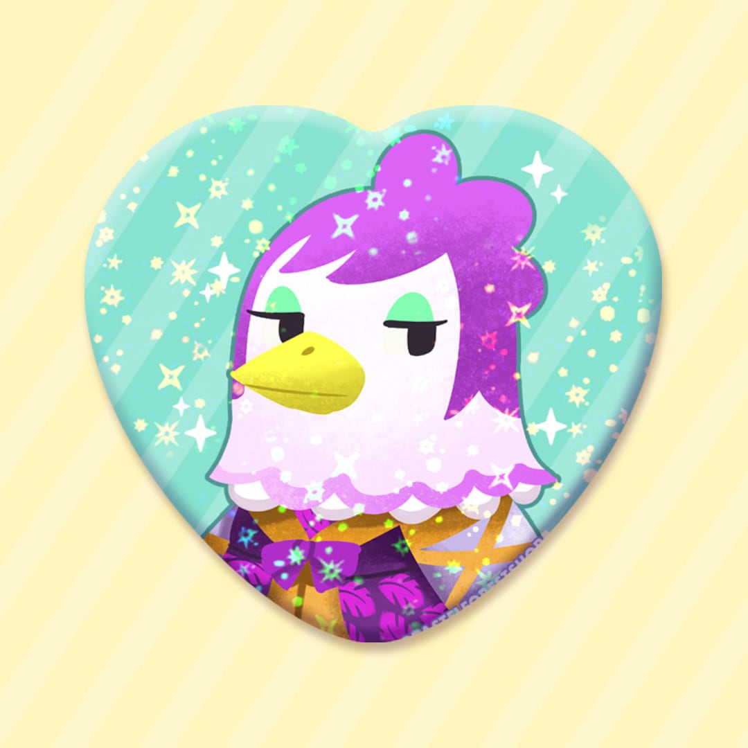 Becky Animal Crossing Cute Metal Sparkly Star Holographic Heart Button ...
