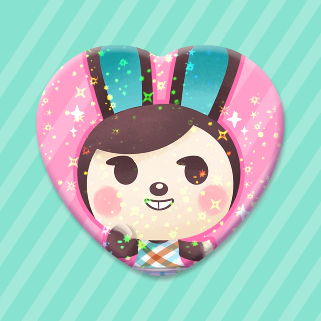 Carmen Animal Crossing Cute Metal Sparkly Star Holographic Heart Button ...