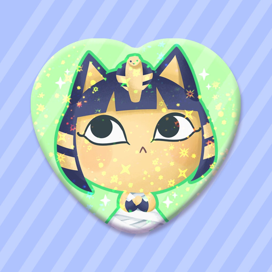 Ankha Animal Crossing Cute Metal Sparkly Star Holographic Heart Button ...