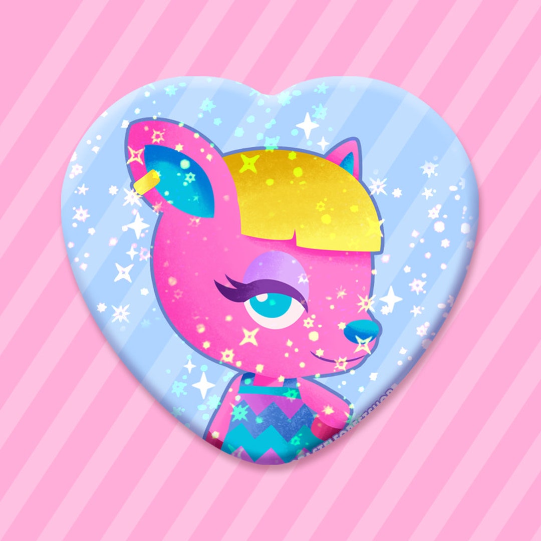 Fuchsia Animal Crossing Cute Metal Sparkly Star Holographic Heart ...