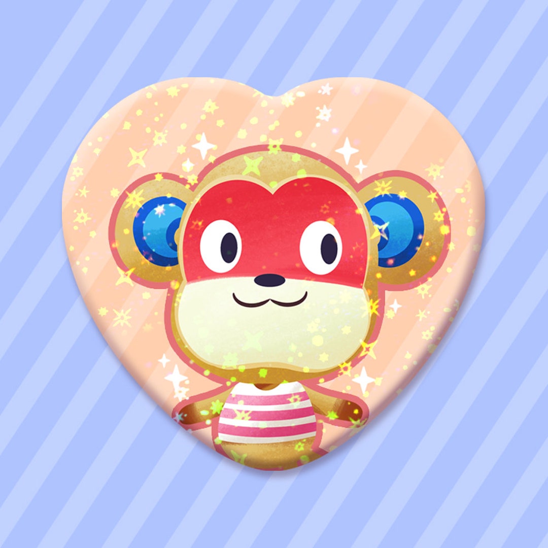 Simon Animal Crossing Cute Metal Sparkly Star Holographic Heart Button ...